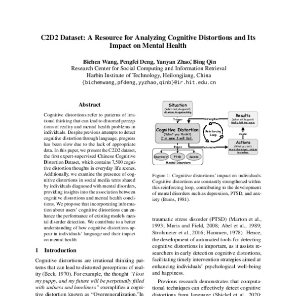 C2D2 Dataset: A Resource for the Cognitive Distortion Analysis and Its ...