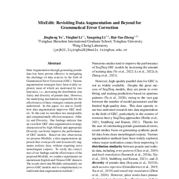MixEdit: Revisiting Data Augmentation and Beyond for Grammatical Error Correction - ACL Anthology