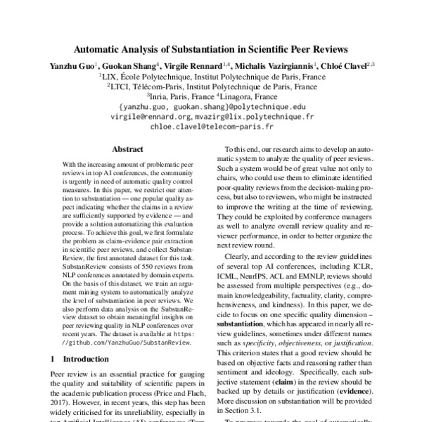 Automatic Analysis of Substantiation in Scientific Peer Reviews - ACL ...