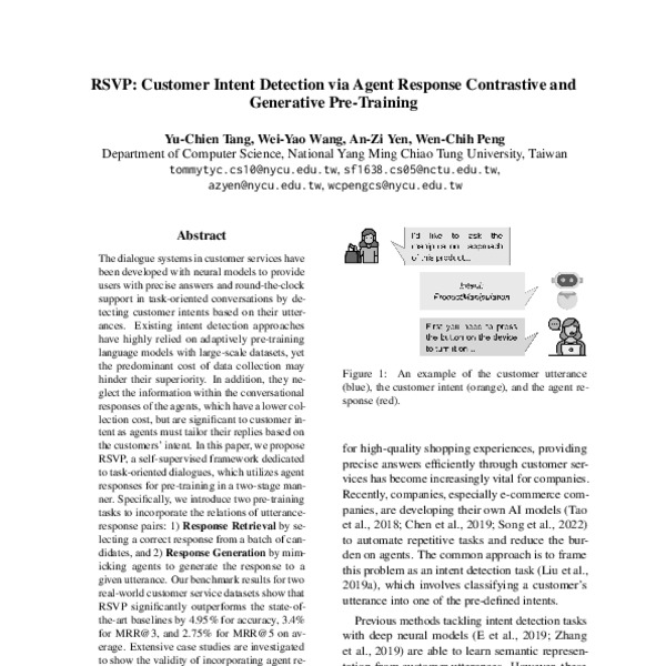 RSVP: Customer Intent Detection via Agent Response Contrastive and Generative Pre-Training - ACL ...