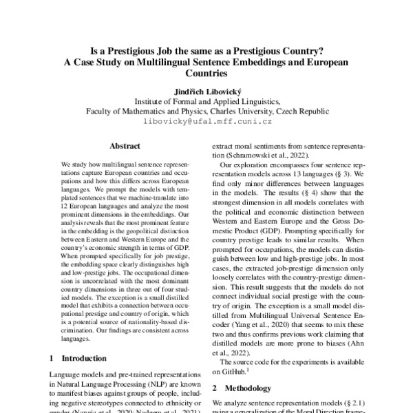 Is a Prestigious Job the same as a Prestigious Country? A Case Study on ...