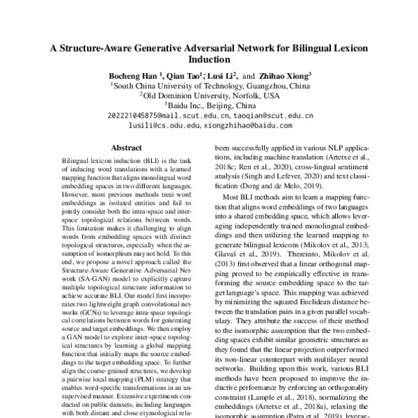 A Structure-Aware Generative Adversarial Network for Bilingual Lexicon Induction - ACL Anthology