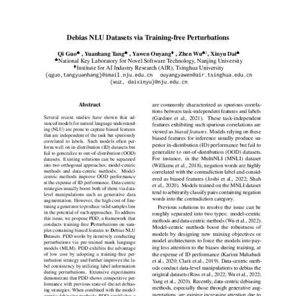 Debias NLU Datasets via Training-free Perturbations - ACL Anthology