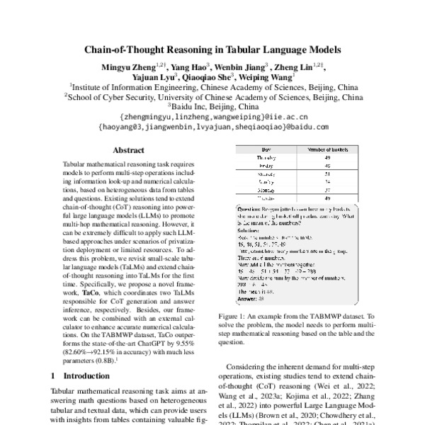 Chain-of-Thought Reasoning in Tabular Language Models - ACL Anthology