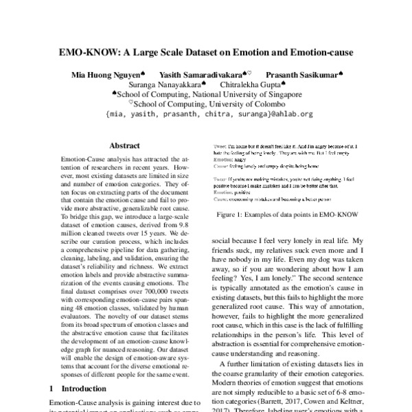 EMO-KNOW: A Large Scale Dataset on Emotion-Cause - ACL Anthology
