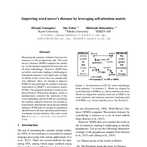 Improving word mover’s distance by leveraging self-attention matrix ...