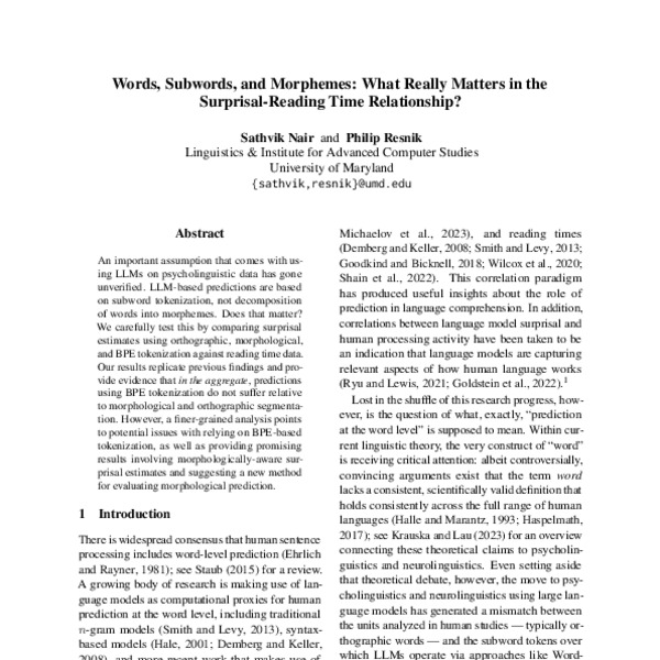 Words, Subwords, and Morphemes: What Really Matters in the Surprisal ...