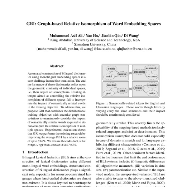 GRI: Graph-based Relative Isomorphism of Word Embedding Spaces - ACL Anthology