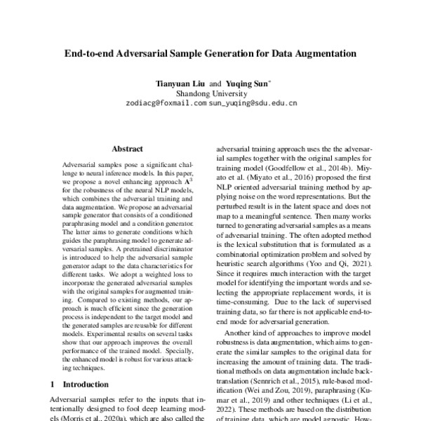 End-to-end Adversarial Sample Generation for Data Augmentation - ACL ...