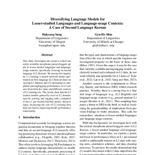 Diversifying language models for lesser-studied languages and language-usage contexts: A case of ...