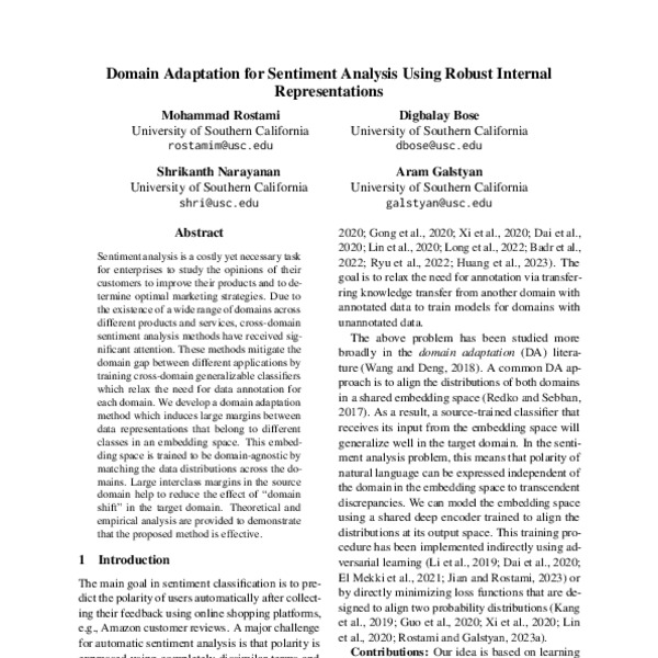 Domain Adaptation For Sentiment Analysis Using Robust Internal Representations Acl Anthology