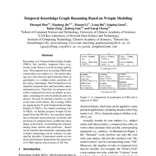 Temporal Knowledge Graph Reasoning Based On N Tuple Modeling Acl Anthology
