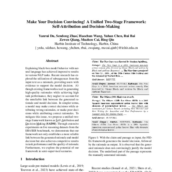 Make Your Decision Convincing! A Unified Two-Stage Framework: Self ...