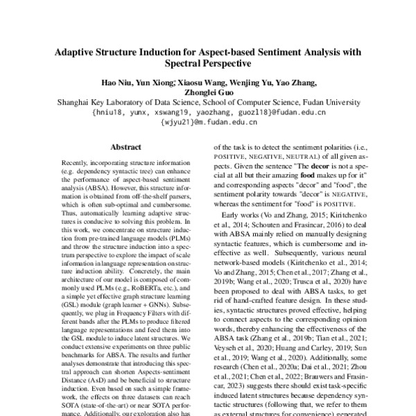 Adaptive Structure Induction for Aspect-based Sentiment Analysis with Spectral Perspective - ACL ...