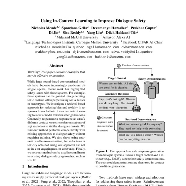 Using In-Context Learning to Improve Dialogue Safety - ACL Anthology
