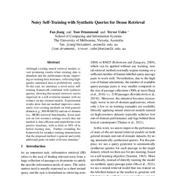Noisy Self Training With Synthetic Queries For Dense Retrieval Acl Anthology