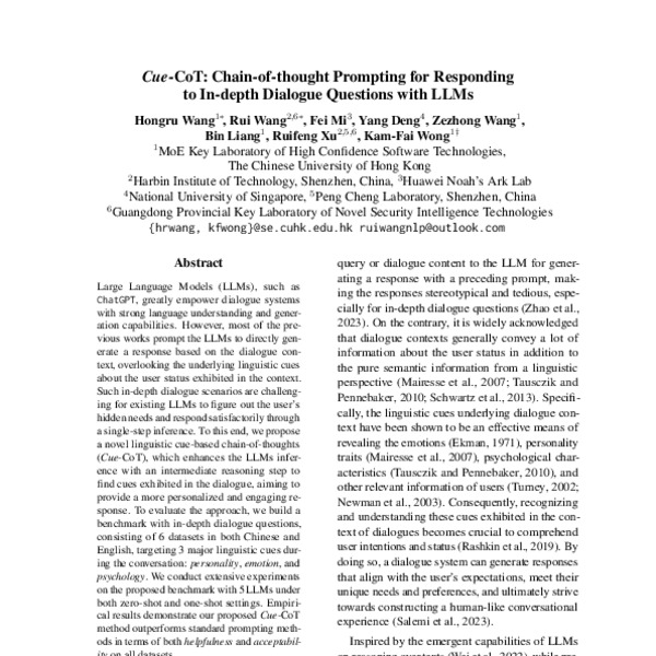Cue-CoT: Chain-of-thought Prompting for Responding to In-depth Dialogue Questions with LLMs ...