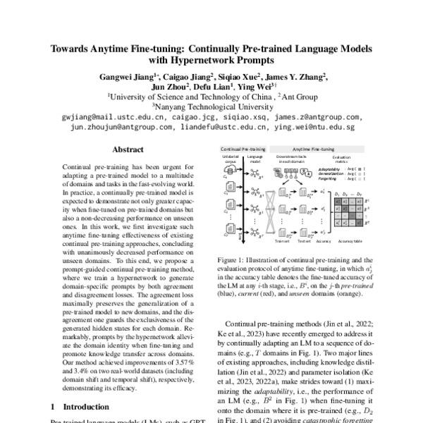 Towards Anytime Fine Tuning Continually Pre Trained Language Models With Hypernetwork Prompts