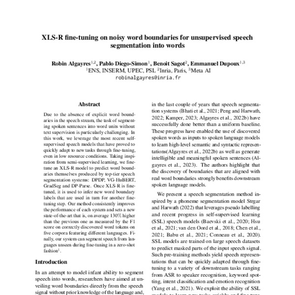 XLS-R fine-tuning on noisy word boundaries for unsupervised speech segmentation into words - ACL ...