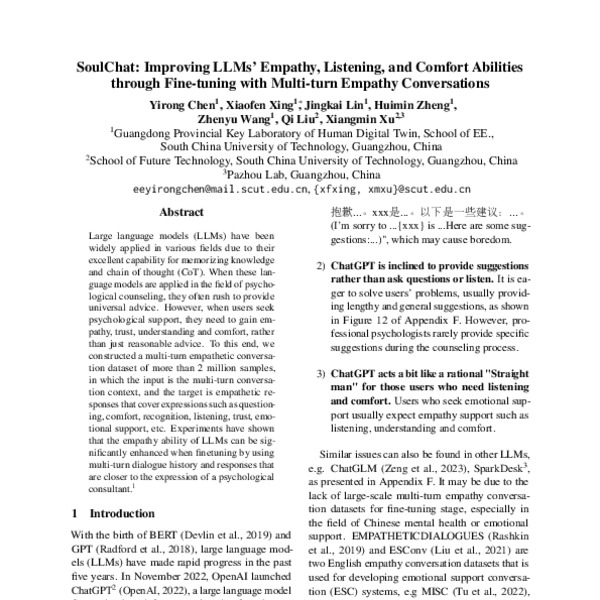 SoulChat: Improving LLMs’ Empathy, Listening, and Comfort Abilities ...