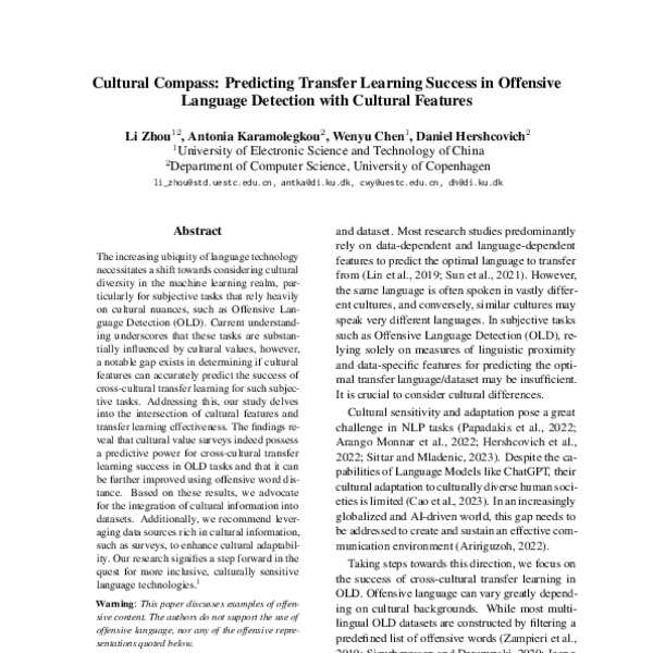 Cultural Compass: Predicting Transfer Learning Success in Offensive Language Detection with ...
