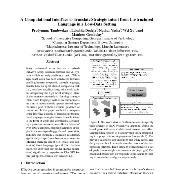 A Computational Interface To Translate Strategic Intent From Unstructured Language In A Low Data