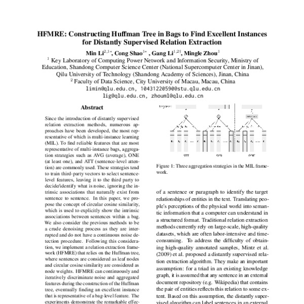 HFMRE: Constructing Huffman Tree in Bags to Find Excellent Instances for Distantly Supervised ...