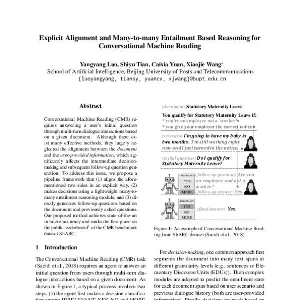 Explicit Alignment and Many-to-many Entailment Based Reasoning for Conversational Machine ...