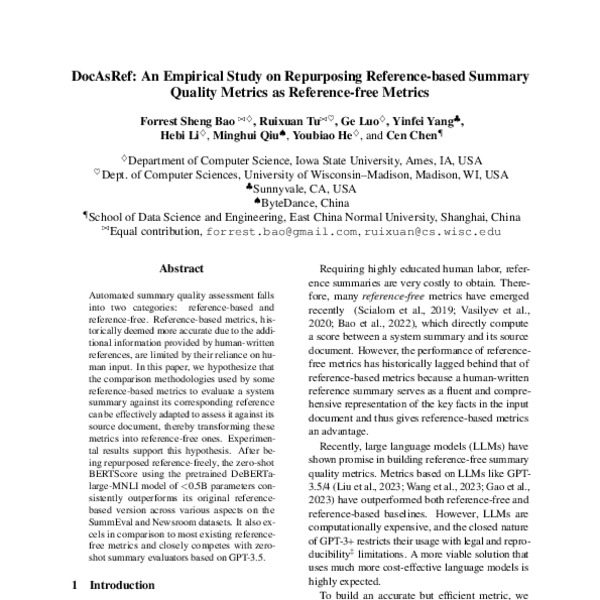 DocAsRef: An Empirical Study on Repurposing Reference-based Summary Quality Metrics as Reference ...