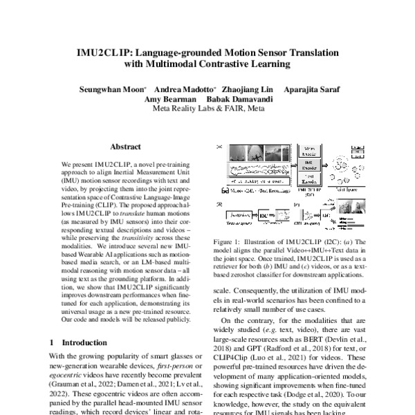 IMU2CLIP: Language-grounded Motion Sensor Translation with Multimodal Contrastive Learning - ACL ...
