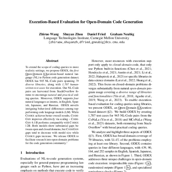 Execution-Based Evaluation for Open-Domain Code Generation - ACL Anthology