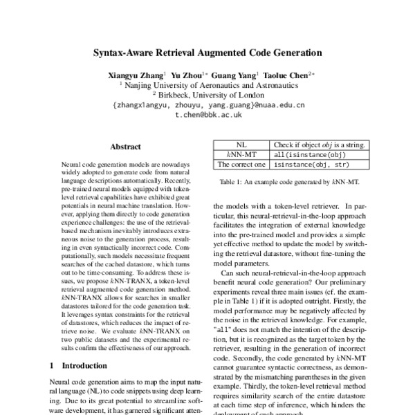 Syntax-Aware Retrieval Augmented Code Generation - ACL Anthology