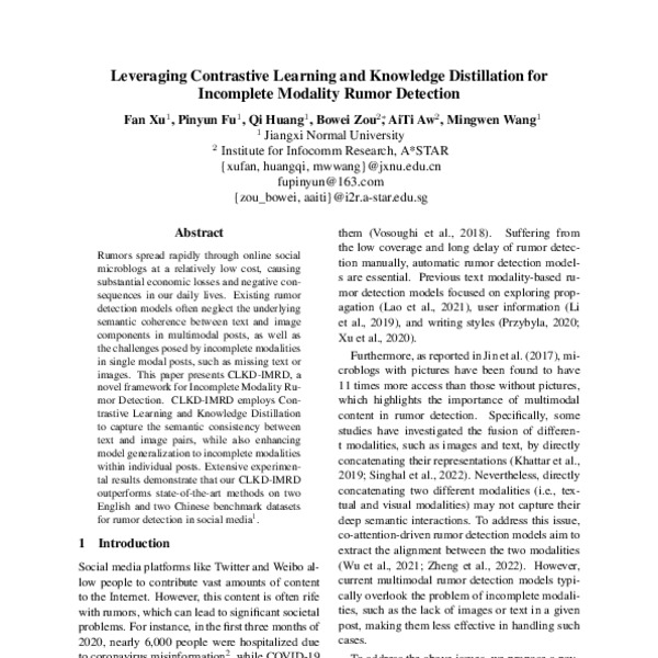 Leveraging Contrastive Learning and Knowledge Distillation for Incomplete Modality Rumor ...