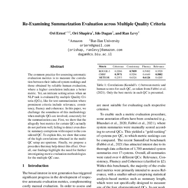 Re Examining Summarization Evaluation Across Multiple Quality Criteria