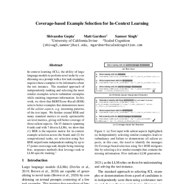 Coverage Based Example Selection For In Context Learning Acl Anthology