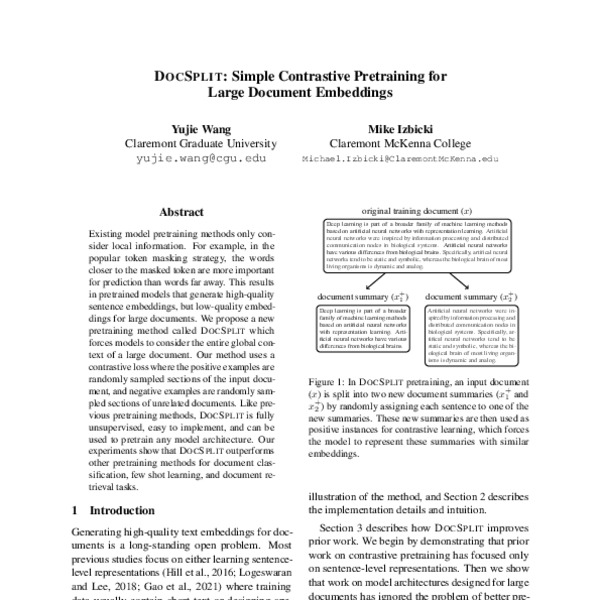 DocSplit: Simple Contrastive Pretraining for Large Document Embeddings ...