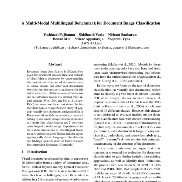 A Multi Modal Multilingual Benchmark For Document Image Classification Acl Anthology