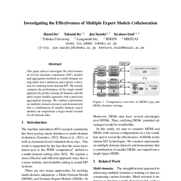 Investigating the Effectiveness of Multiple Expert Models Collaboration - ACL Anthology