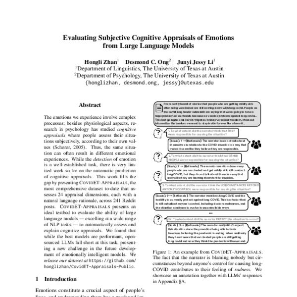 Evaluating Subjective Cognitive Appraisals of Emotions from Large Language Models - ACL Anthology