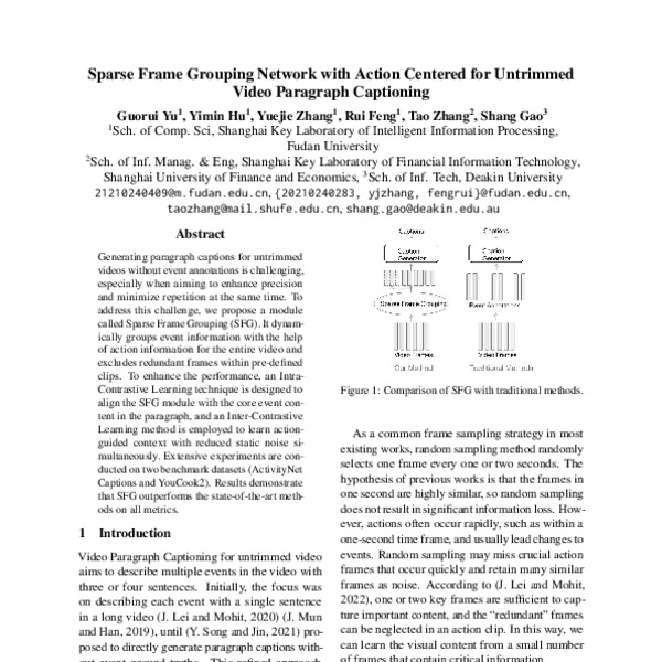 Sparse Frame Grouping Network with Action Centered for Untrimmed Video Paragraph Captioning ...