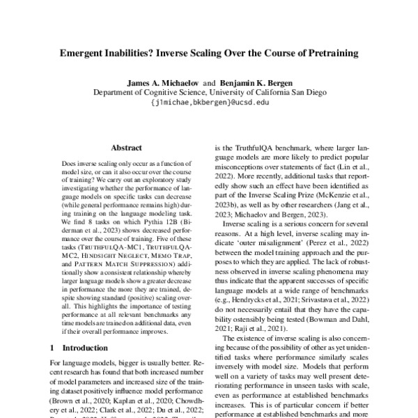 Emergent Inabilities? Inverse Scaling Over the Course of Pretraining ...