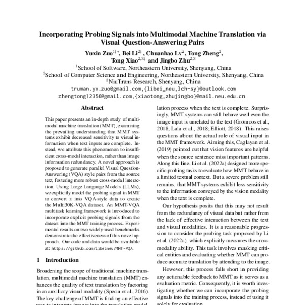Incorporating Probing Signals into Multimodal Machine Translation via Visual Question-Answering ...