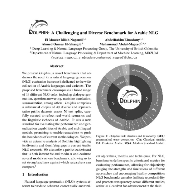 Dolphin: A Challenging and Diverse Benchmark for Arabic NLG - ACL Anthology