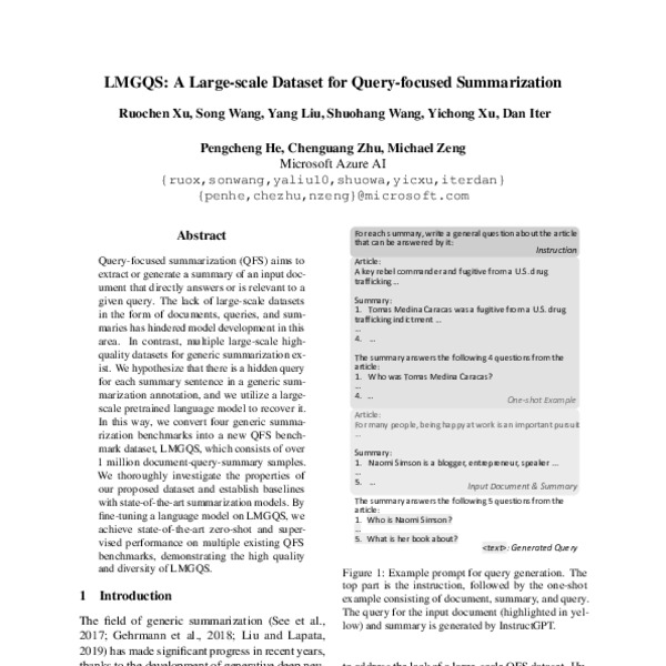 Lmgqs A Large Scale Dataset For Query Focused Summarization Acl 9300
