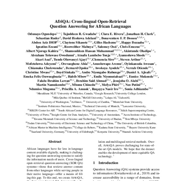 AfriQA: Cross-lingual Open-Retrieval Question Answering for African ...