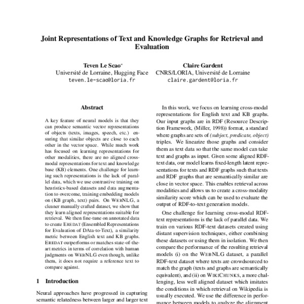 Joint Representations Of Text And Knowledge Graphs For Retrieval And