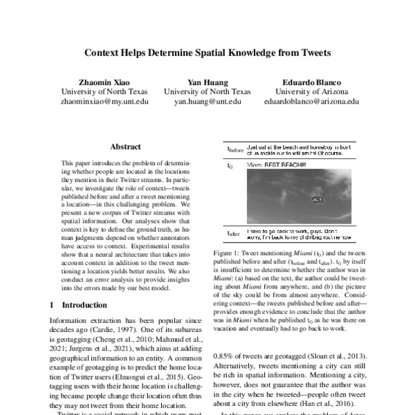 Context Helps Determine Spatial Knowledge From Tweets Acl Anthology