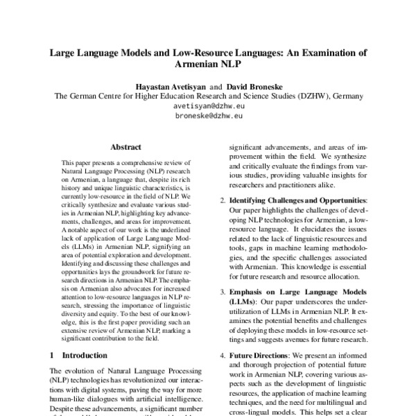 Large Language Models and Low-Resource Languages: An Examination of Armenian NLP - ACL Anthology