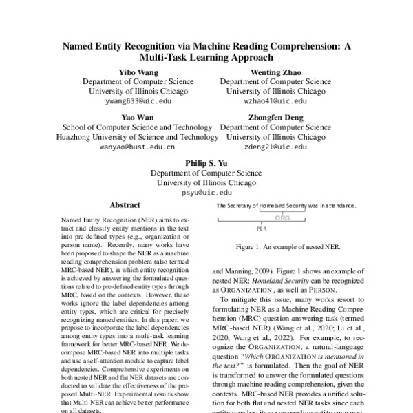 Named Entity Recognition via Machine Reading Comprehension: A Multi-Task Learning Approach - ACL ...