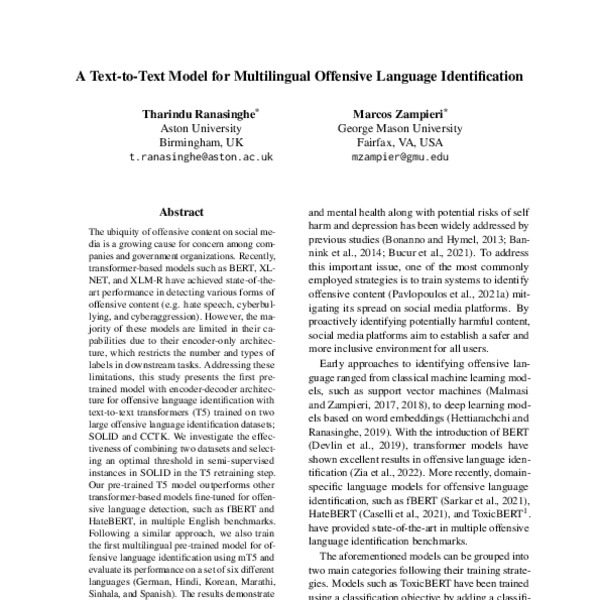 A Text To Text Model For Multilingual Offensive Language Identification